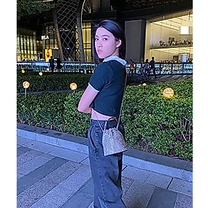 Rhinestone Purs for Women Clutch Purses Crystal Mini Top Handle Handbag Chain for Party(Buckle-Silver)