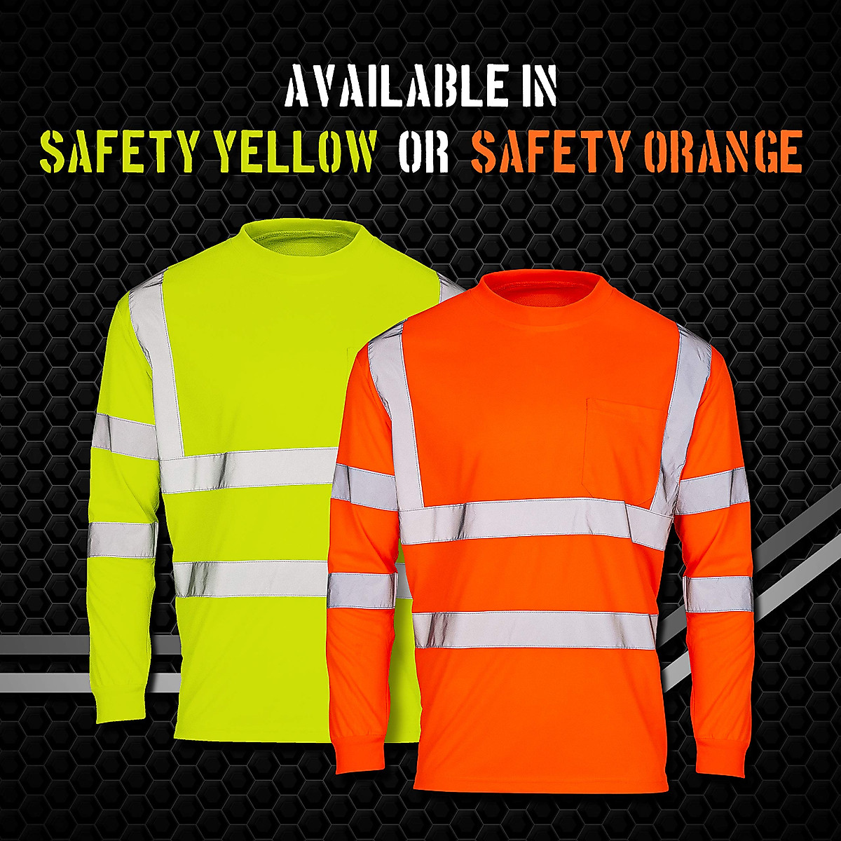 SuNi Apparel High Visibility Shirts for Men - Long Sleeve Construction Hi Vis Reflective Safety Shirts for Men Yellow Orange (L, Orange (3pk))