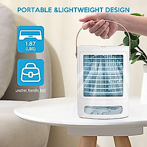 Longzhuo Portable Air Conditioner, 4 in 1 Evaporative Air Cooler with 600ml Water Tank, 7 Night Light Portable Air Cooler, Personal Desktop Cooling Fan for Car Home Camping Room