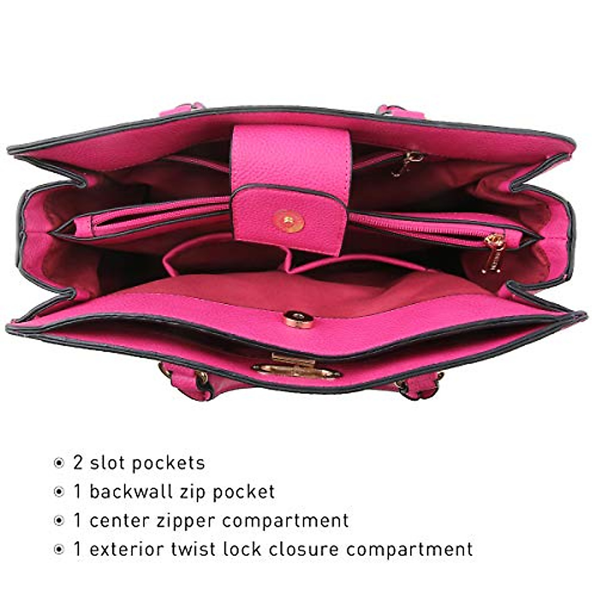 Dasein Women Handbags Fashion Satchel Purses Top Handle Tote Work Bags Shoulder Bags with Matching Clutch 2pcs Set (Peppled Fuchsia)