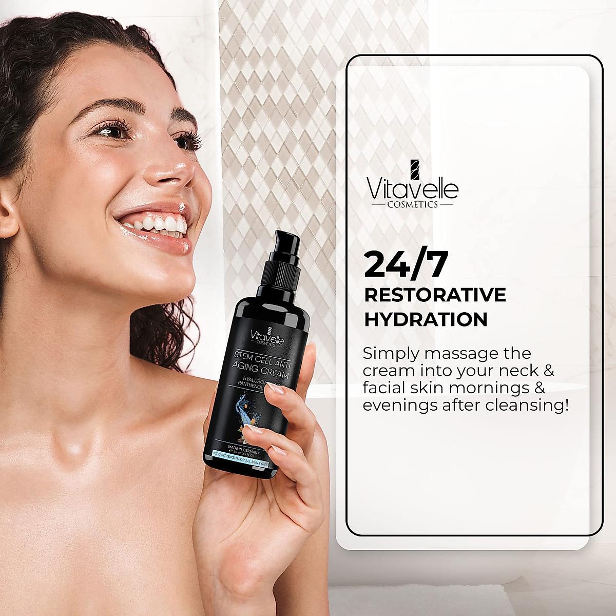 VITAVELLE Stem Cell Face Cream - Hyaluronic Acid, Shea Butter & Jojoba - Anti-Wrinkle, Hydrating Moisturizer for Smooth Skin