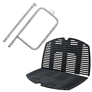 Uniflasy 65032 Burner Tube 7646 Cooking Grates Propane Tank Adapter Hose 5 Feet 1lb to 20lb Converter for QCC1/ Type1 Propane Tank for Weber Q300 Q320 Q3000 Q3200 Gas Grills