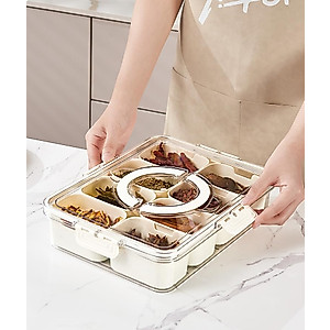 Travel Snack Box, Divided Serving Tray with Lid and Handle, Snackle Box Container, Multi-purpose Food Organizer and Storage Container for Charcuterie Veggie Fruit