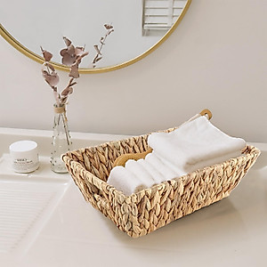 JLKIMZVO Water Hyacinth Baskets With Handles for Organizing Shelves Natural Wicker Baskets for Organization, Hand-Woven Storage Baskets