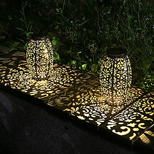 Kaixoxin Solar Lantern Lights for Hanging or Table Outdoor Solar Light for Patio Courtyard Garden (Silver-1) (Set of 2)