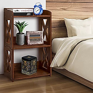 NHZ Side Table 3 Tier, End Table with Storage Shelf, Table Nightstand, Small Bookshelf, Bookcase, Display Rack for Office, Bedroom, Living Room and Kitchen. (Brown)