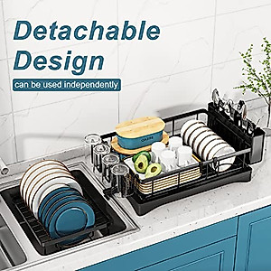 Doitsf Dish Drying Rack, 2 Tier Dish Racks for Kitchen Counter, Large Stainless Steel Kitchen Dish Drying Rack with Drainboard, Detachable Dish Drainers with Utensil Holders