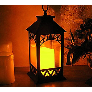 FNL Decorative LED Lanterns - Set of 2 Black Lantern with LED Pillar Candle Outdoor Indoor