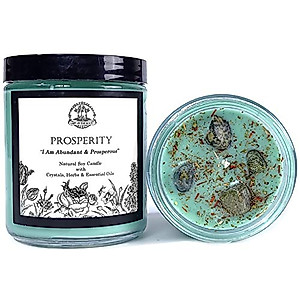 Prosperity Soy Affirmation Candle | Natural Soy Wax | Jade Crystals, Herbs & Essential Oils | Abundance, Good Fortune, Wealth, Money, Success Rituals | Wiccan, Pagan, Metaphysical