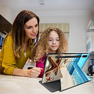 for Samsung Galaxy Tab S8 Plus 2022/S7 FE 2021/S7 Plus 2020 12.4 Inch Case, 360 Degree Rotating Cover,PU Leather Folding Stand Cover with Auto Wake/Sleep,Beach Starfish