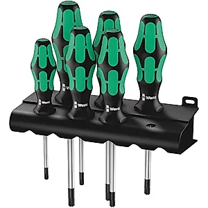 Wera 05028062001 Kraftform Plus 367/6 Torx Screwdriver Set and Rack, 6-Piece,MULTI,TX10x80mm, TX15x80mm, TX20x100mm, TX25x100mm, TX30x115mm, TX40x140mm