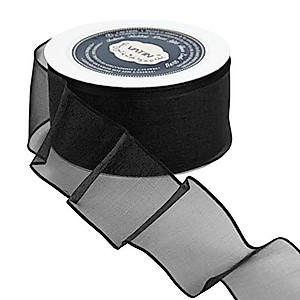 VATIN Christmas Ribbon Sheer Organza Wired Ribbon 1-1/2 inch 25 Yards (75Ft) -Black ,Perfect for Making Bows and Wreaths