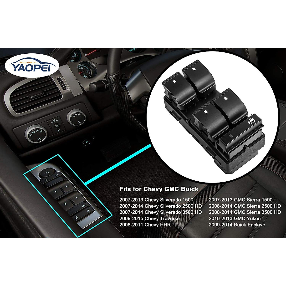 Driver Side Master Power Window Switch for 2007-2013 Chevrolet Chevy Silverado GMC Sierra Traverse HHR 1500 2500HD 3500HD Yukon Buick 25789692 20945129 D1954F129 D1954F