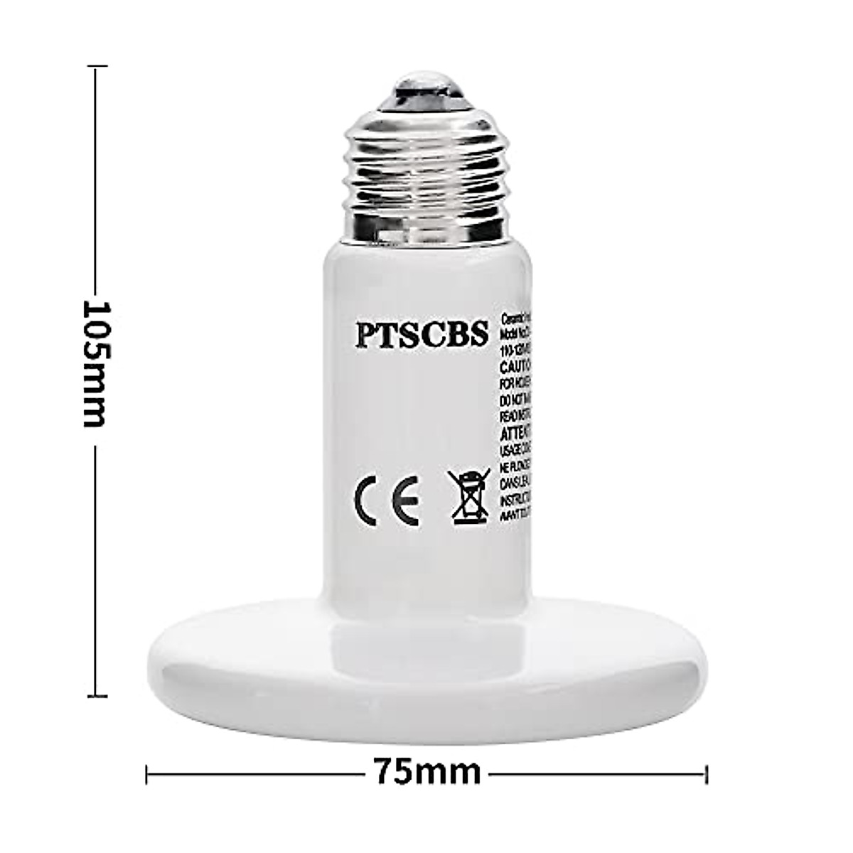 60W 2PCS PTSCBS Reptile Heat Lamp Bulb Ceramic Heat Emitter No Harm No Light Infrared Heater Lamp for Chicken Coop Lizard Aquarium Snake Outside Dogs Brooder 120V,White