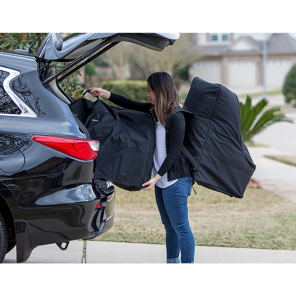 Zohzo Car Seat Travel Bag — Adjustable, Padded Backpack for Car Seats — Car Seat Travel Tote (Gray with Black Trim)