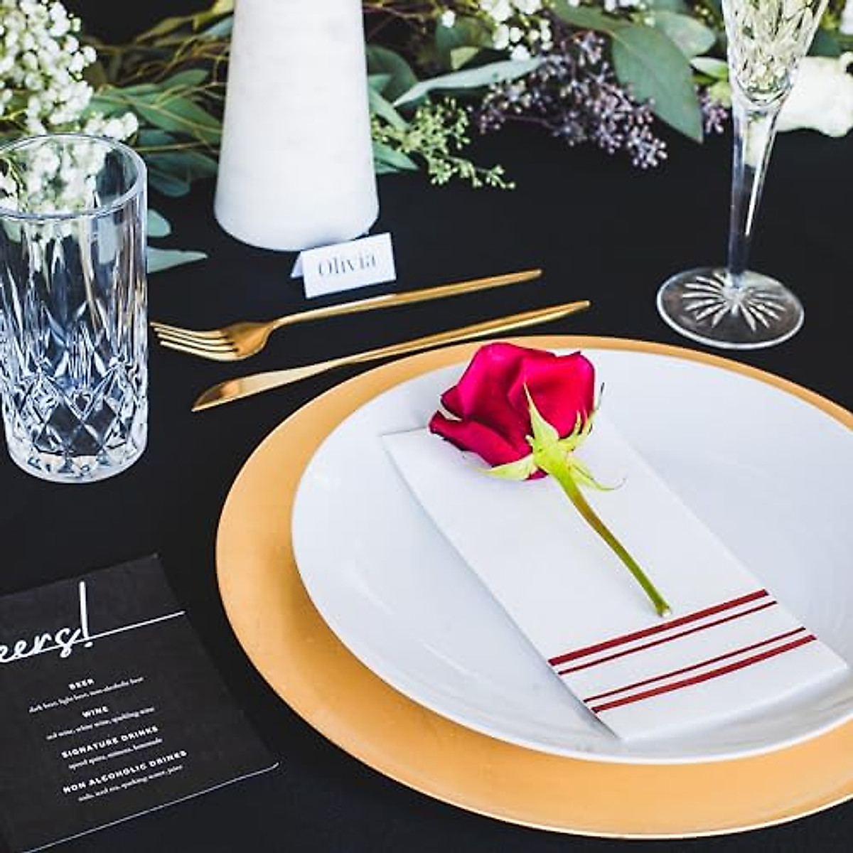 Fanxyware Shiny Red on White Disposable Dinner Napkins, Feels Like Linen, Soft Fluff Pulp Paper - 50 Pack, 8.5" x 4" - Style Name: Parallel Shine