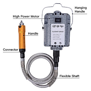 1000W 30000RPM Electric Flex Shaft Rotary Tool Foot Pedal Control Flex Shaft Hanging Grinder Carver Can Forward-Reverse Rotation, Multi-function Kit with Accessories for Carve-Buffing Diy Craft work