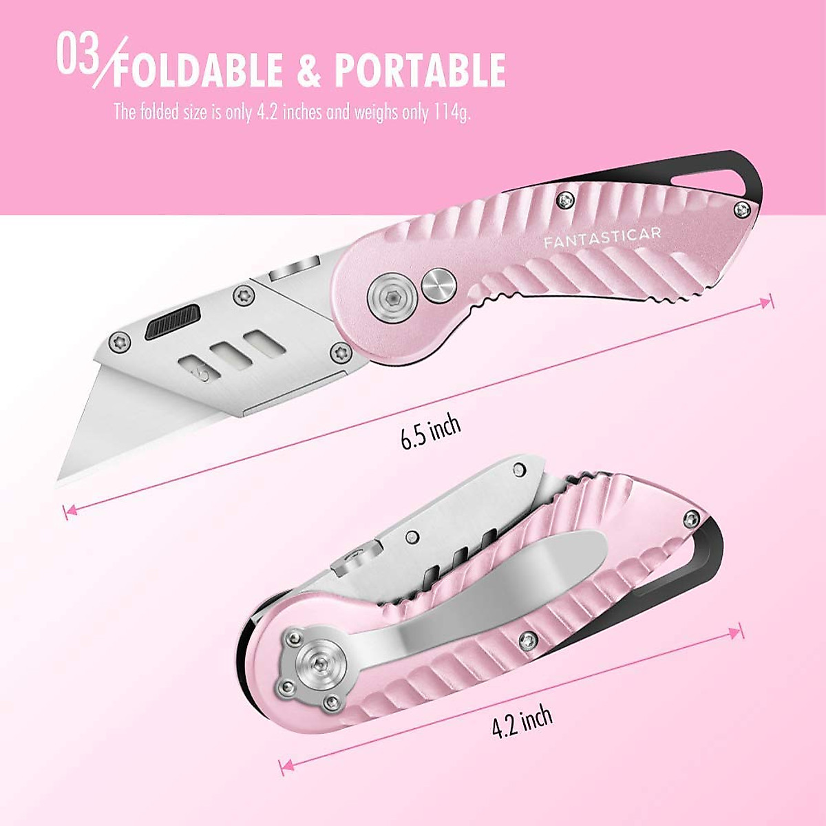 FantastiCAR Fancy Folding Utility Knife Box Cutter Set with Extra Blades (Pink and Purple)