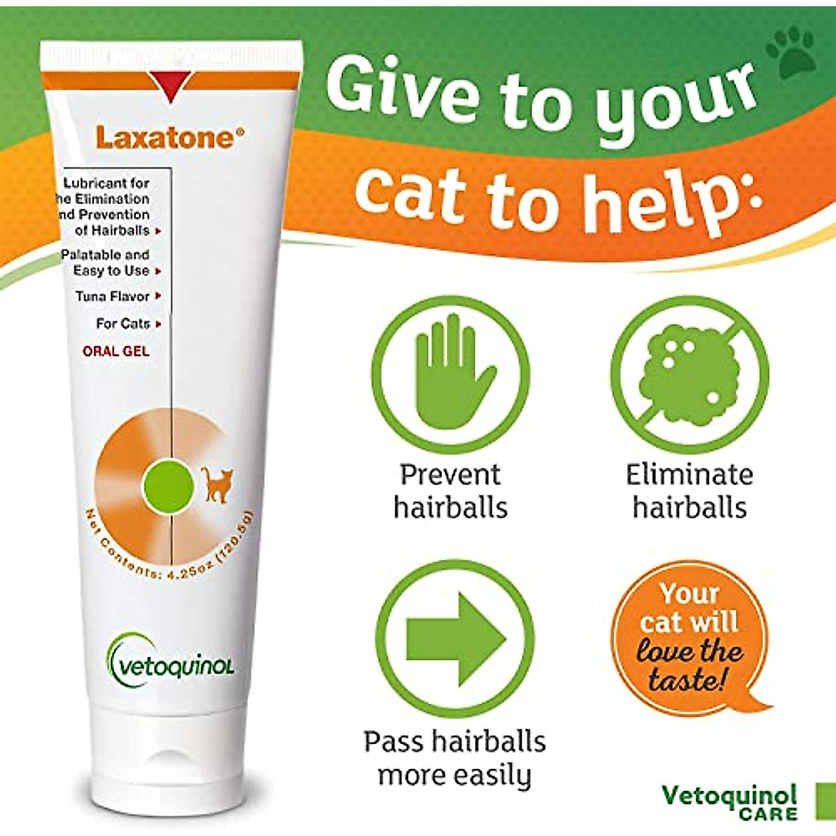 Tomlyn Laxatone Natural Chicken Flavored Hairball Remedy for Cats, Hairball Gel for Cats Made with Natural Ingredients to Help Prevent Hairballs and Promote Healthy Digestion, 4.25 oz.