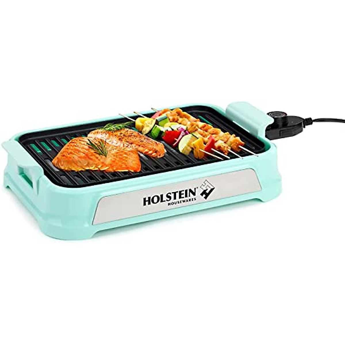 Holstein Housewares - 1200W 14 Inch Smokeless Grill, Mint - Convenient and User Friendly with Optimal Cooking HH-09114009I