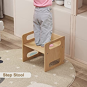 ERUGI Montessori Weaning Table and Chair Set,Real Hardwood, Desk for Toddler Reading,Snack Time,Playroom,Activity Cube,Step Stool,1-3 Year Old Kids Montessori Furniture