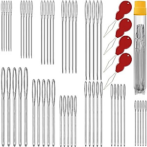 55 PCS Large-Eye Blunt Needles, Large Eye Sewing Needles, 11 Sizes Hand Sewing Needles, Knitting Needles, Yarn Needles, Embroidery Needle, Quilting Needles with 4 Threaders, Weaving Stringing Needles