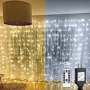 Lighting EVER Dual Color Curtain Lights Warm & White, 10 ft x 10 ft 300 LED Backdrop Lights with Remote/Timer/Dimmer/9 Modes, Indoor Outdoor Hanging Fairy Lights for Bedroom, Wedding Party, Patio