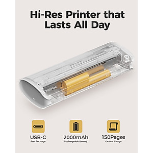 Wireless Bluetooth Portable Printer, 300dpi A4 Thermal Printer, Paperang Go Travel Printer, Supports 4/8 inch Inkless Printing for Design Sketches, Invoices, Service Reports, and More - White