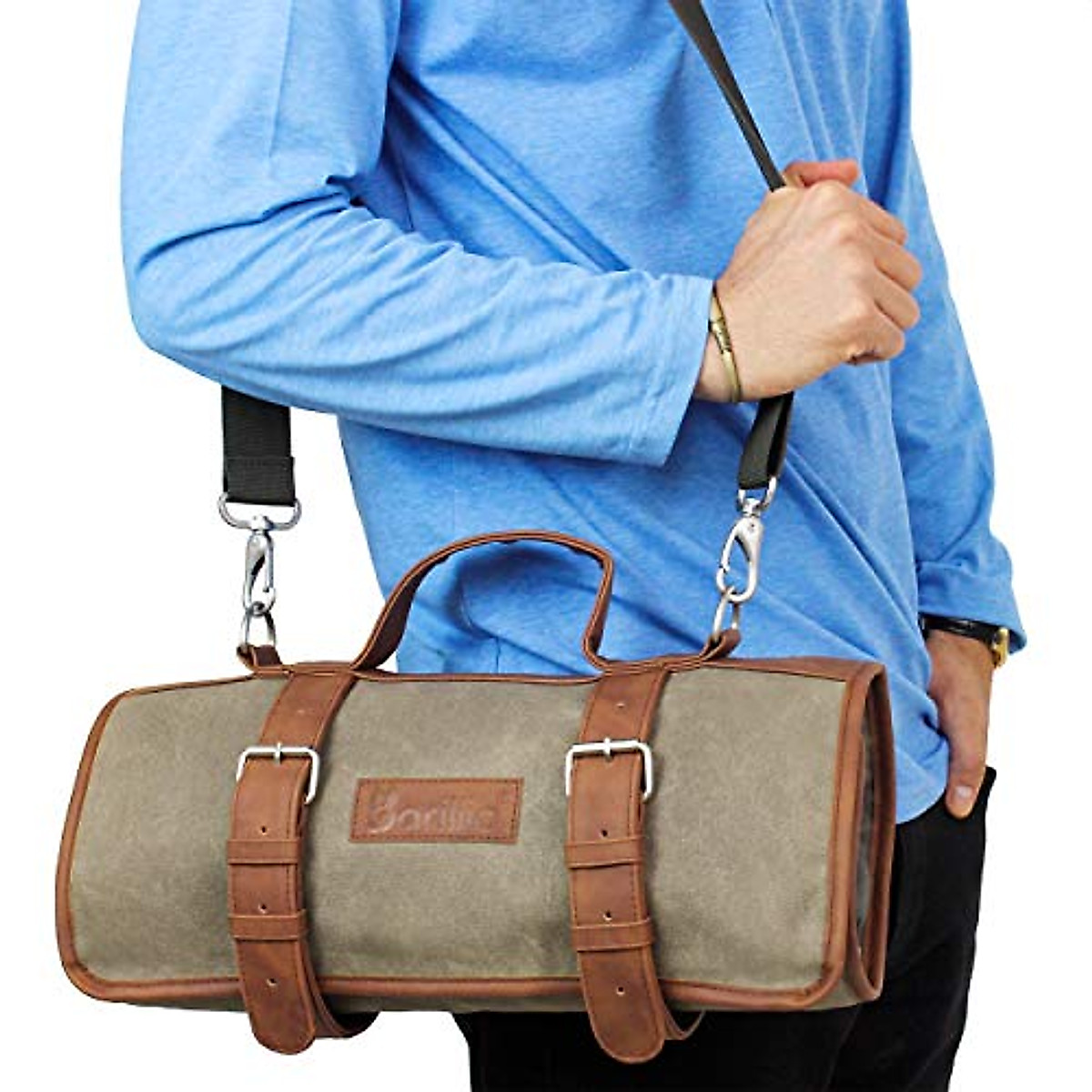 Barillio Bartender Bag Travel Bartender Bag | Waxed Canavs Bar Kit Bag for Carrying Bar Tools | Professional Bartender Roll with Shoulder Strap for Perfect Storage (Bag Only)…