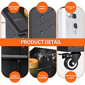 Aobabo 31.5" H Metal Storage Cabinet with Wheels, Locking Steel Rolling Tools Chest with Handle, Garage Tool Storage Cabinet with 1 Shelves 2 Side Pegboards and 4 Hooks,Assembly Required, Black Grey