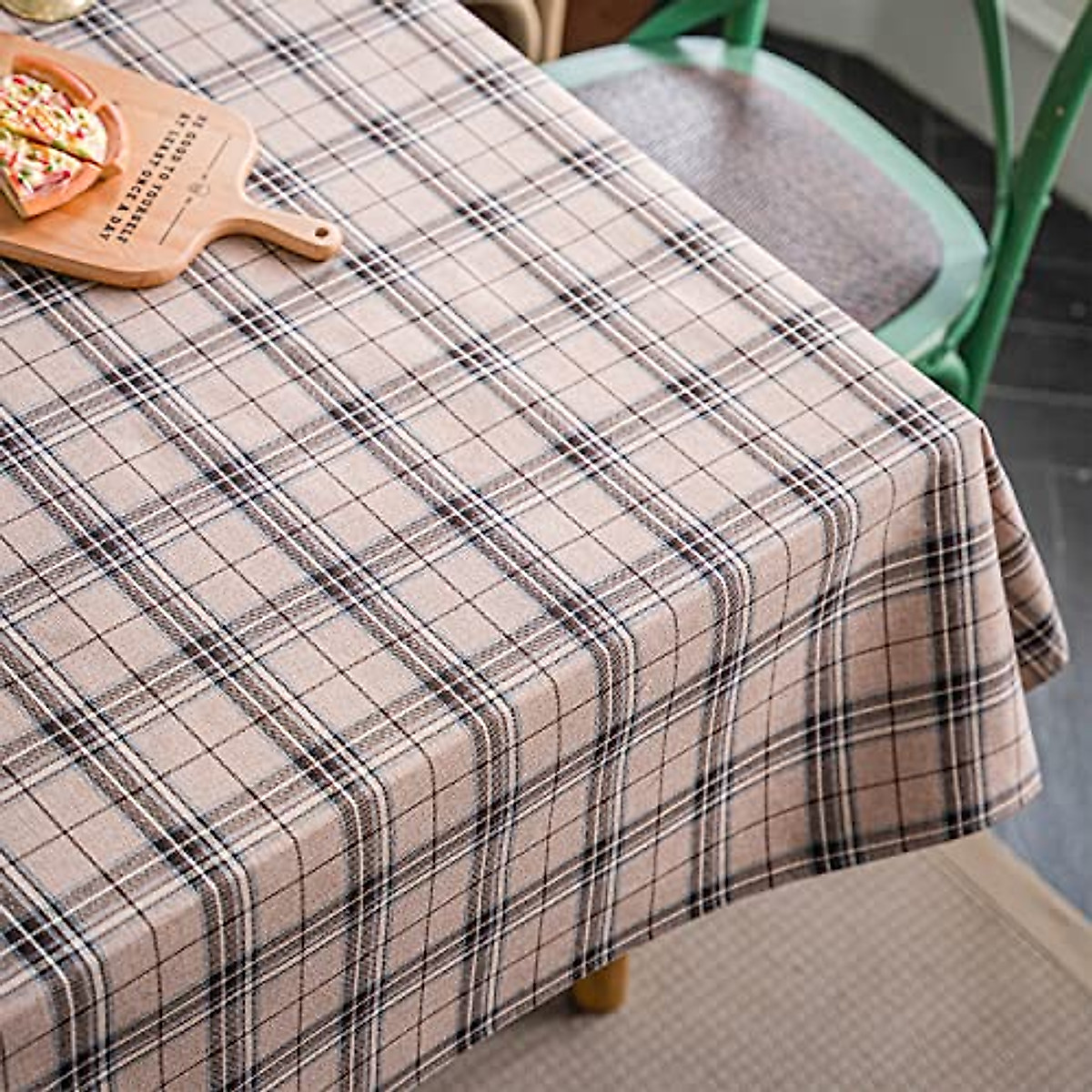 Neelvin Rustic Rectangle Plaid Thick Tablecloth Cotton Linen Table Linens Tablecloths Waterproof Wrinkle Free Table Cover for Kitchen Dinning,55"x87",6-8 Seats