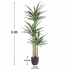 Waoops Artificial Tree 5.3Ft Faux Agave Plant with 3 Heads in Plastic Pot Fake Tree for Home Decor Indoor or Outdoor Office Decoration Housewarming Gift