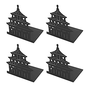 Cyrank Book Ends 4pcs, Black Hollowed Architecture Pattern Iron Bookends for Shelves Book End Book Ends to Hold Books for Desk Library Office(Palace)