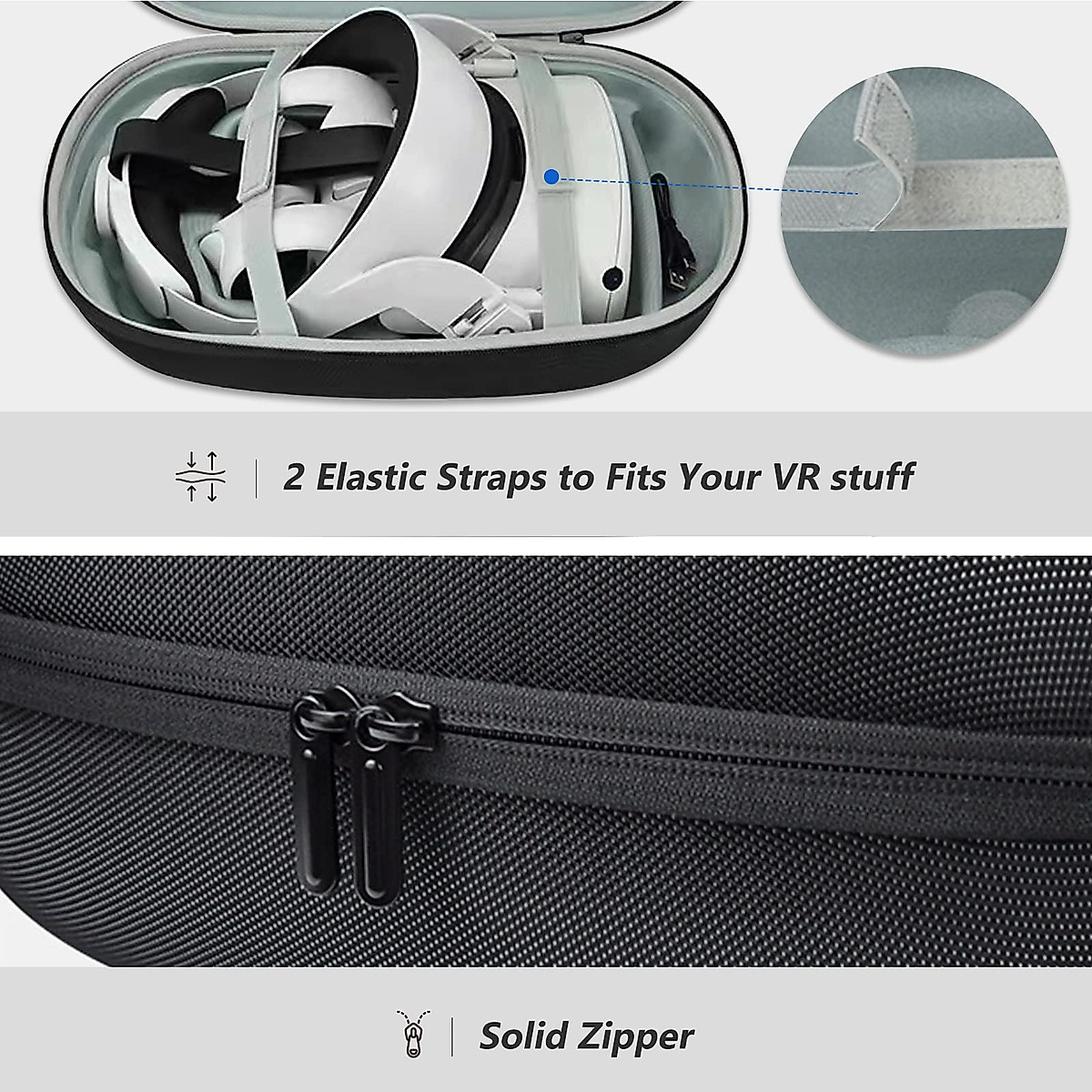 LYCEBELL Carrying Case for Oculus Quest 2, Fit Official/Eyglo/Esimen Elite Head Strap, Travel Case for Quest 2 VR Gaming Headset and Controllers Accessories, Shock-Dust-Water Proof (Black)