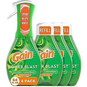 Gain Powerblast Dish Spray, Dish Soap, Original Scent Bundle, 1 Spray (16oz) + 3 Refills (16oz each)