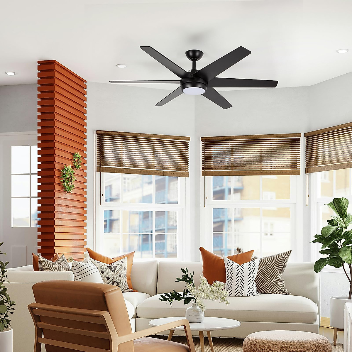 hykolity 52 inch Ceiling Fans with Integrated LED Lights and Remote Control, 6 Blades, 6 Speed, Dimmable, 3CCT, Quiet Reversible Motor, Indoor Modern Ceiling Fan - Black