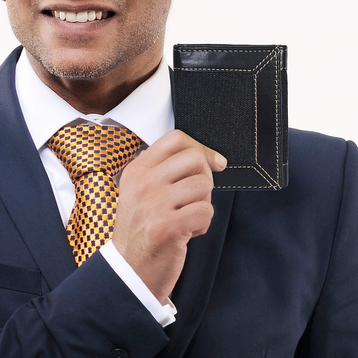 Denim Men's Trifold Designer Wallet - Sleek and Slim Includes ID Window and Credit Card Holder by Leatherboss