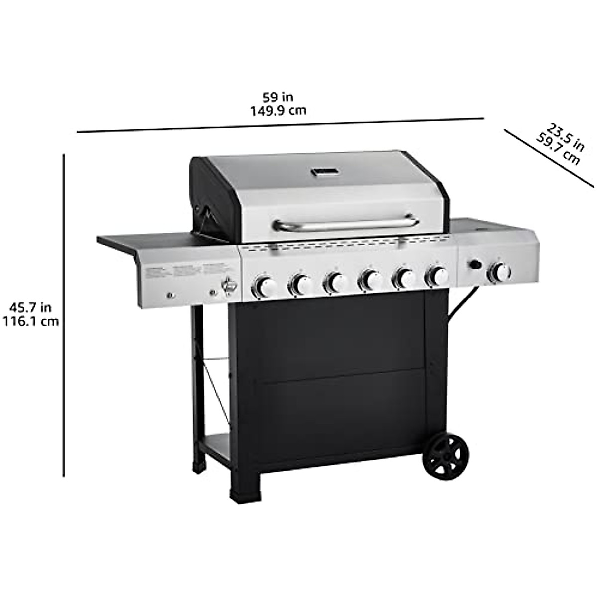Amazon Basics Freestanding Gas Grill with Side Burner, 6 Burner (66,000 BTU)
