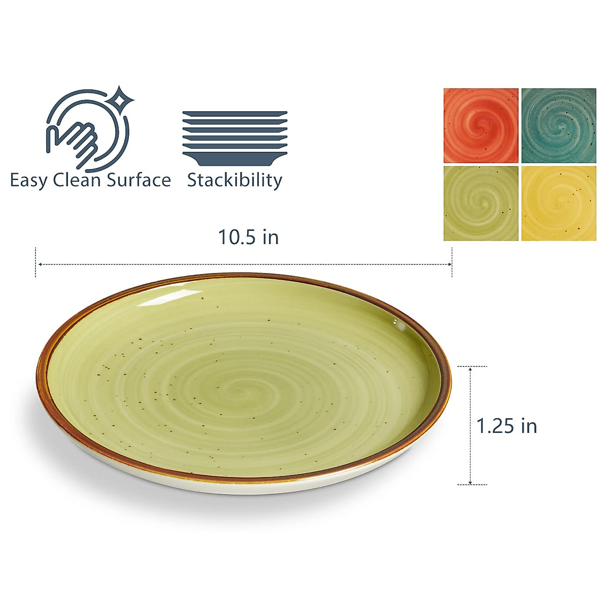 ONEMORE Porcelain Plates Set 10.5 inch Large Dinner Plates for Salad Dessert Ceramic Serving Plate Set of 4, Microwave and Dishwasher Safe