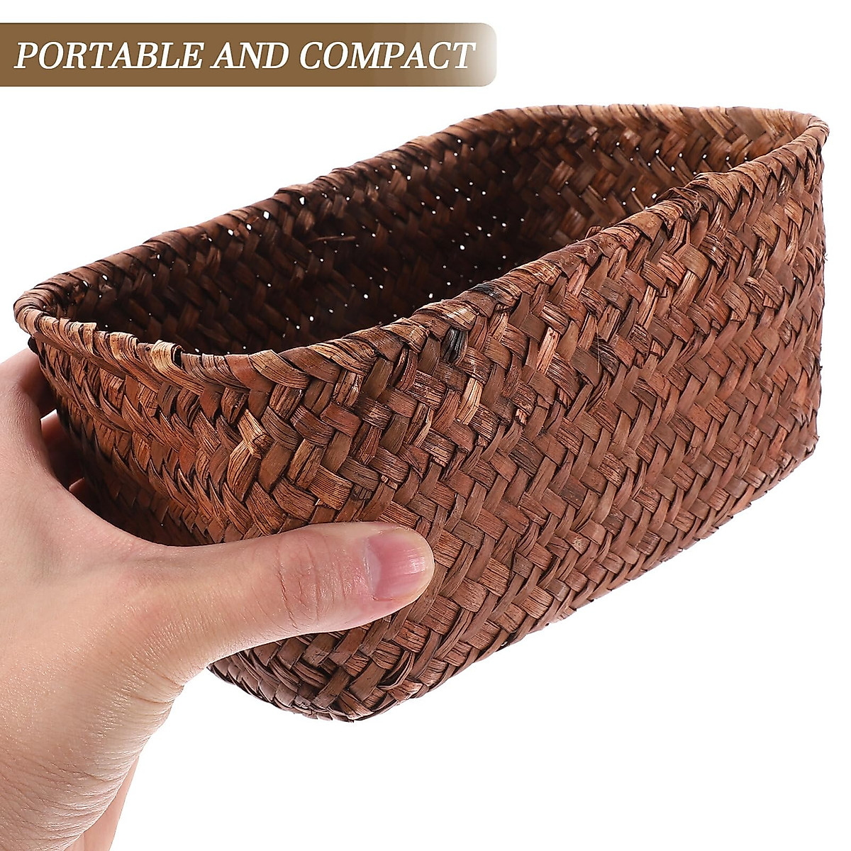 Luxshiny Storage Bins Seagrass Wicker Baskets Basket Hand Woven Storage Bin Rattan Shelf Baskets Key Bowl for Desktop Case Sugar Packet Sundries Holder Random Color M