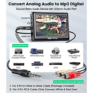 Convert Vhs to Digital Mp4 - Vinyl Cassette CD Player to Mp3 Converter - Vintage Video Audio Capture Box Adapter for Hi8 Player/8mm Tape/Vhs-c/Camcorder / Mini Dv Deck, Substitute Vhs to Dvd Machine