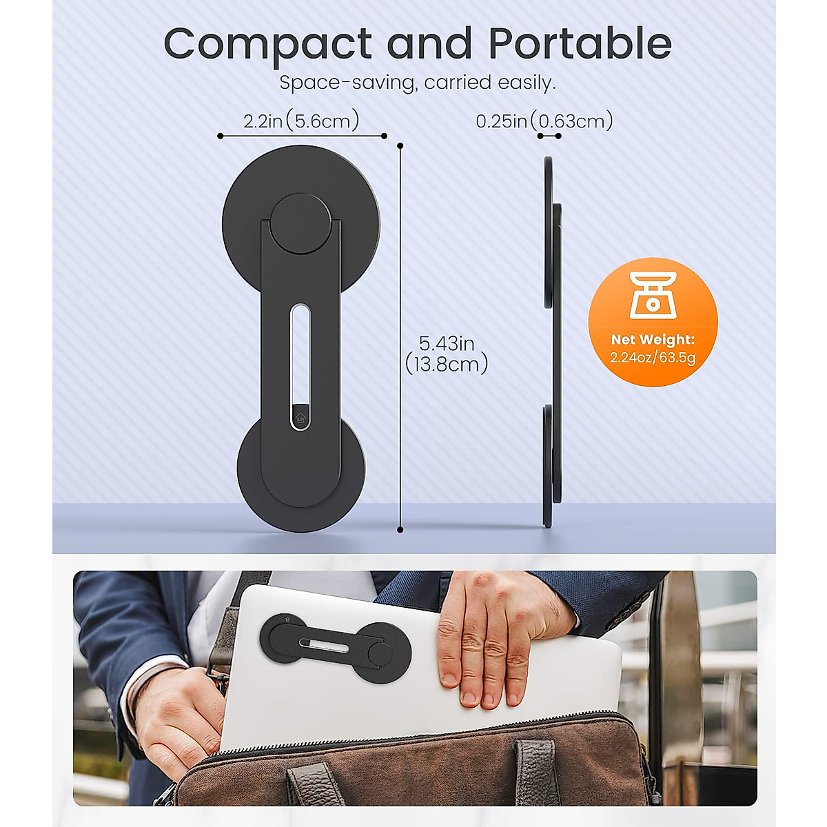 MoKo Magnetic Phone Holder for Laptop, 90° Adjustable Desktop Monitor Laptop Phone Side Mount fits iPhone 14/13/12 Series, Slim Portable Foldable Computer Monitor Expansion Bracket for Mobile Phone