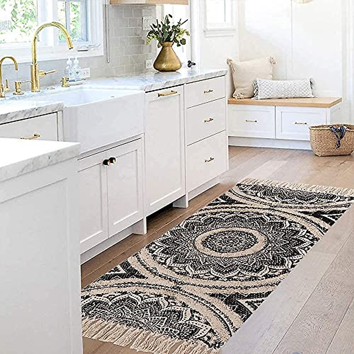 Ailsan Boho Runner Rug 2.3' x 5.3', Mandala Hallway Runner Rug, Woven Cotton Washable Tufted Indoor Outdoor Rug Runner for Entryway Kitchen Laundry Room Doorway Bedroom