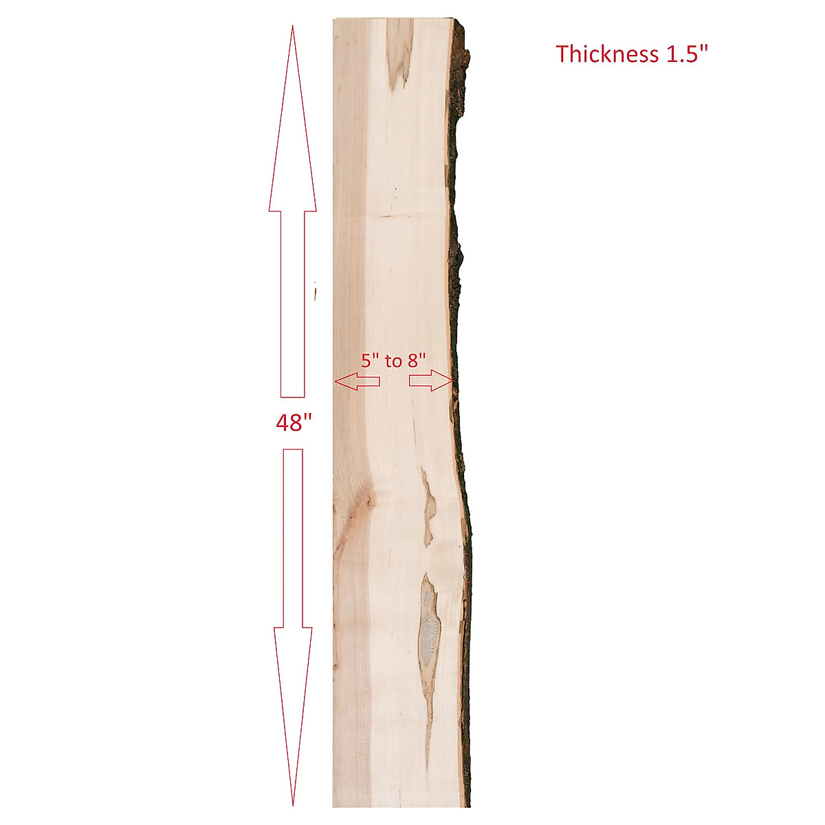Live Edge Rustic Maple Shelf, 4 Feet Long, 1.5"" Varying 5-8 Inches Wide, Adds Character to Any Room, 47001