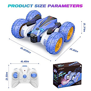 AEROQUEST Remote Control Car - Double Sided RC Stunt Car, 360°Rotating 4WD Off-Road RC Cars with Headlights& Music 2.4Ghz Indoor/Outdoor Rechargeable Toy Car for Boys Age 3-7 8-12 Birthday Xmas Gift