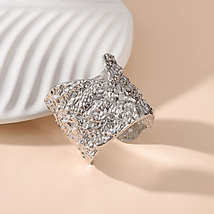 Rhinelife Cuff Bracelets for Women Wrist Cuffs with Lrregular V Opening Design Gold/Silver Big Bangle Jewelry (Silver 1)