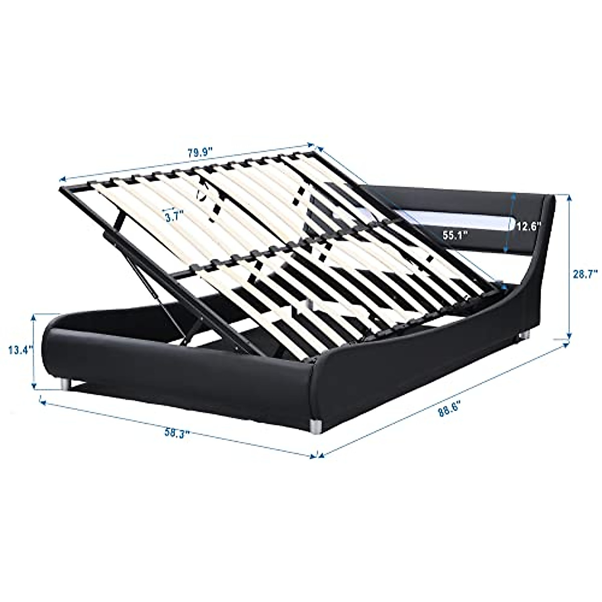 RUNWON Modern LED Upholstered Full Size Platform Bed Frame with Headboard and Underneath Storage Space - Stylish and Functional for Kids and Adults Bedroom