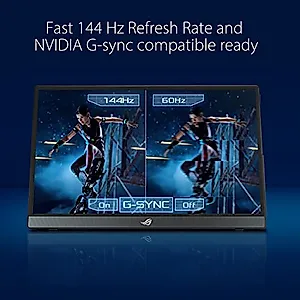 ASUS ROG Strix 15.6" FHD 1080P Portable Gaming Monitor XG16AHPE, 144Hz, IPS, G-SYNC Compatible, Built-in Battery, Kickstand, USB-C, Micro HDMI, for Laptop, PC, Phone, Console