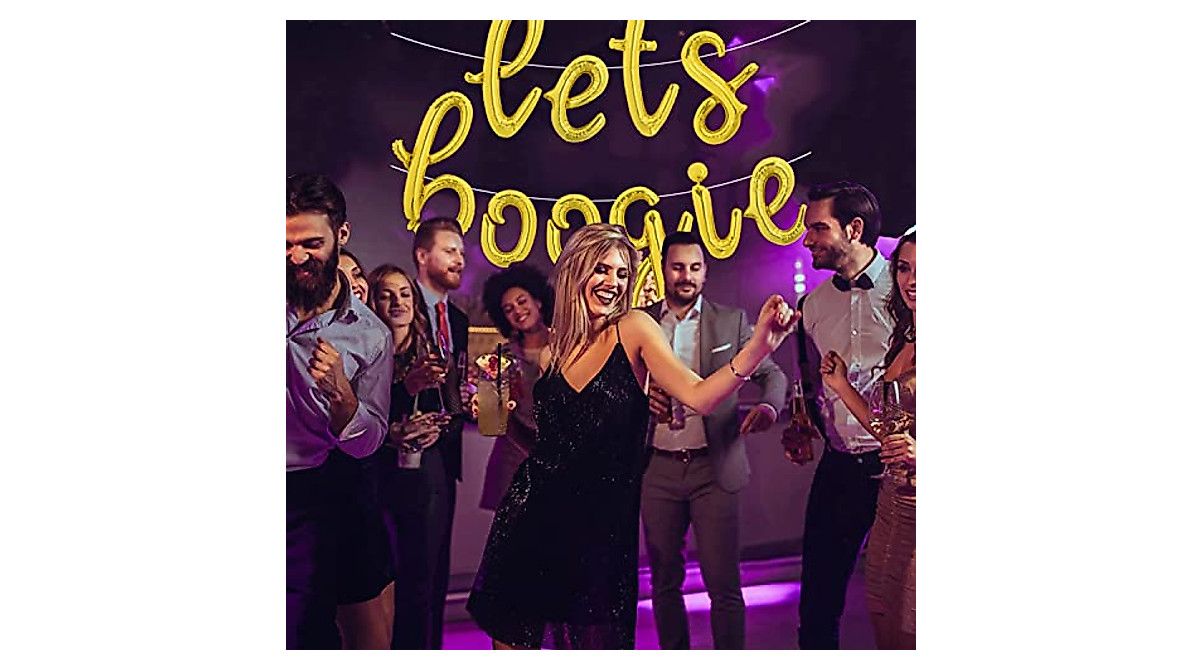 Gold Lets Boogie Balloons Banner for Retro Disco Parties | 16 Inch Gold ...