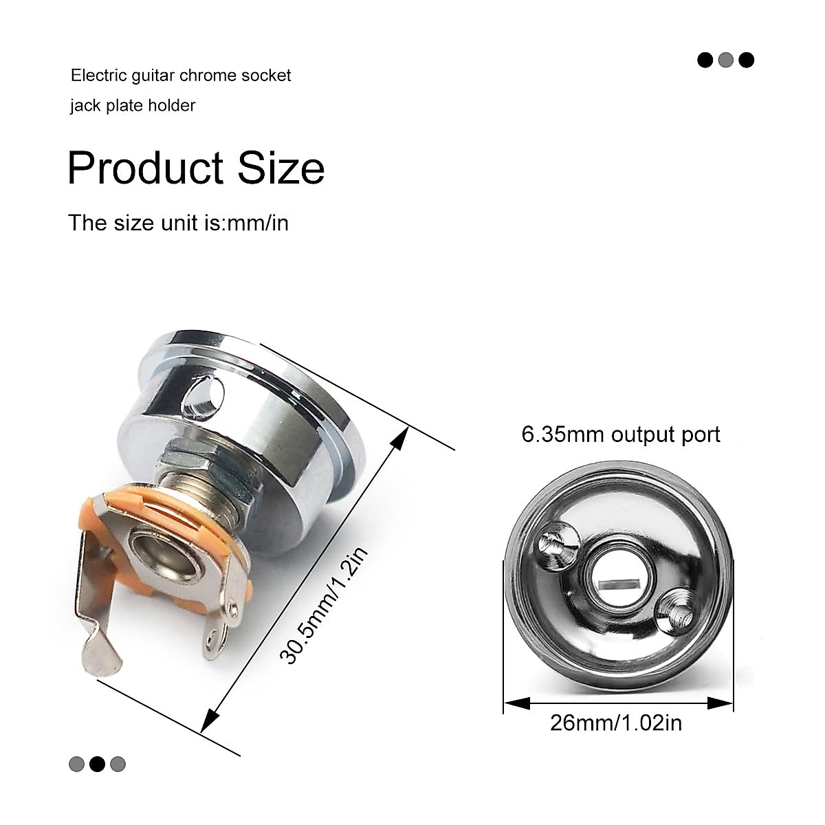 SAPHUE Electric Guitar Chrome Socket Jack Plate Holder for 6.35mm Plug Electrosocket Recessed jack Guitar Parts（Delivery of 3.3FT electric guitar cable）